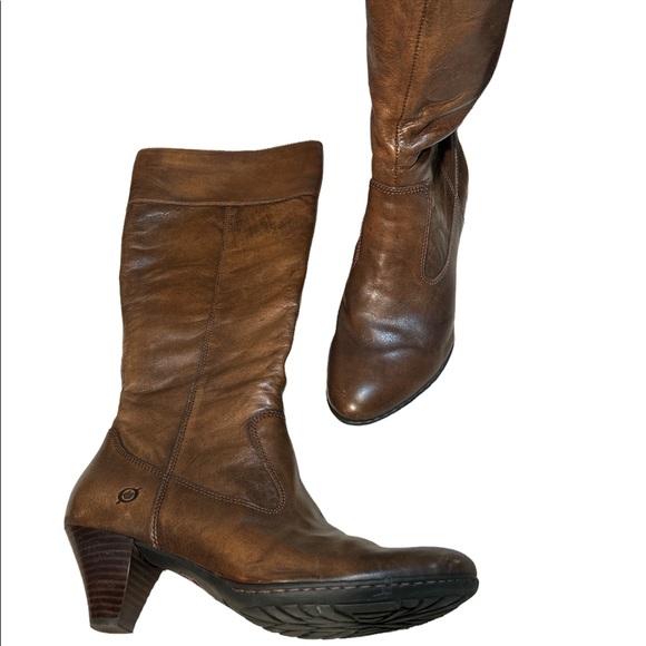 Born | Shoes | Born Brown Leather Stacked Heel Knee Length Boots Size 1 ...